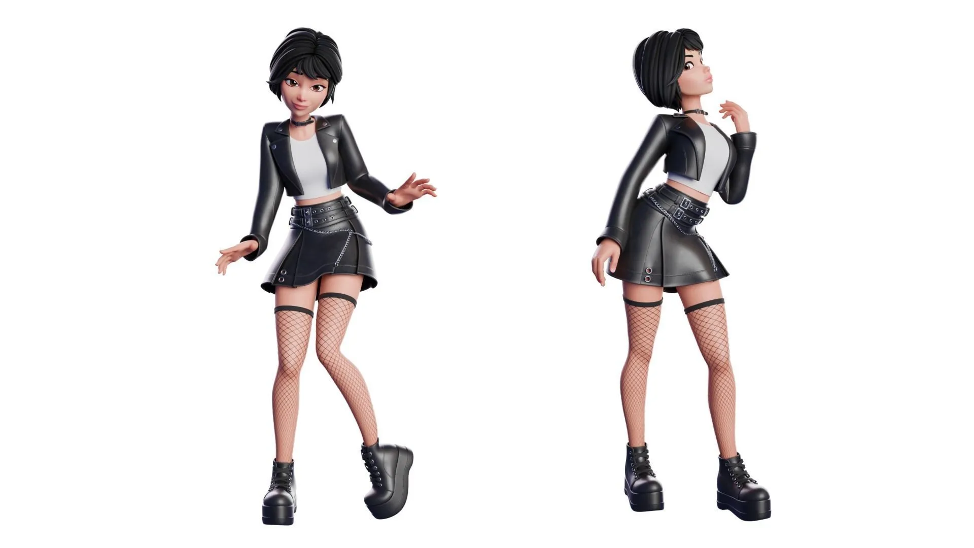 Cartoon Emo Goth K-pop Girl Woman – 3D Character Model | ThreeDee