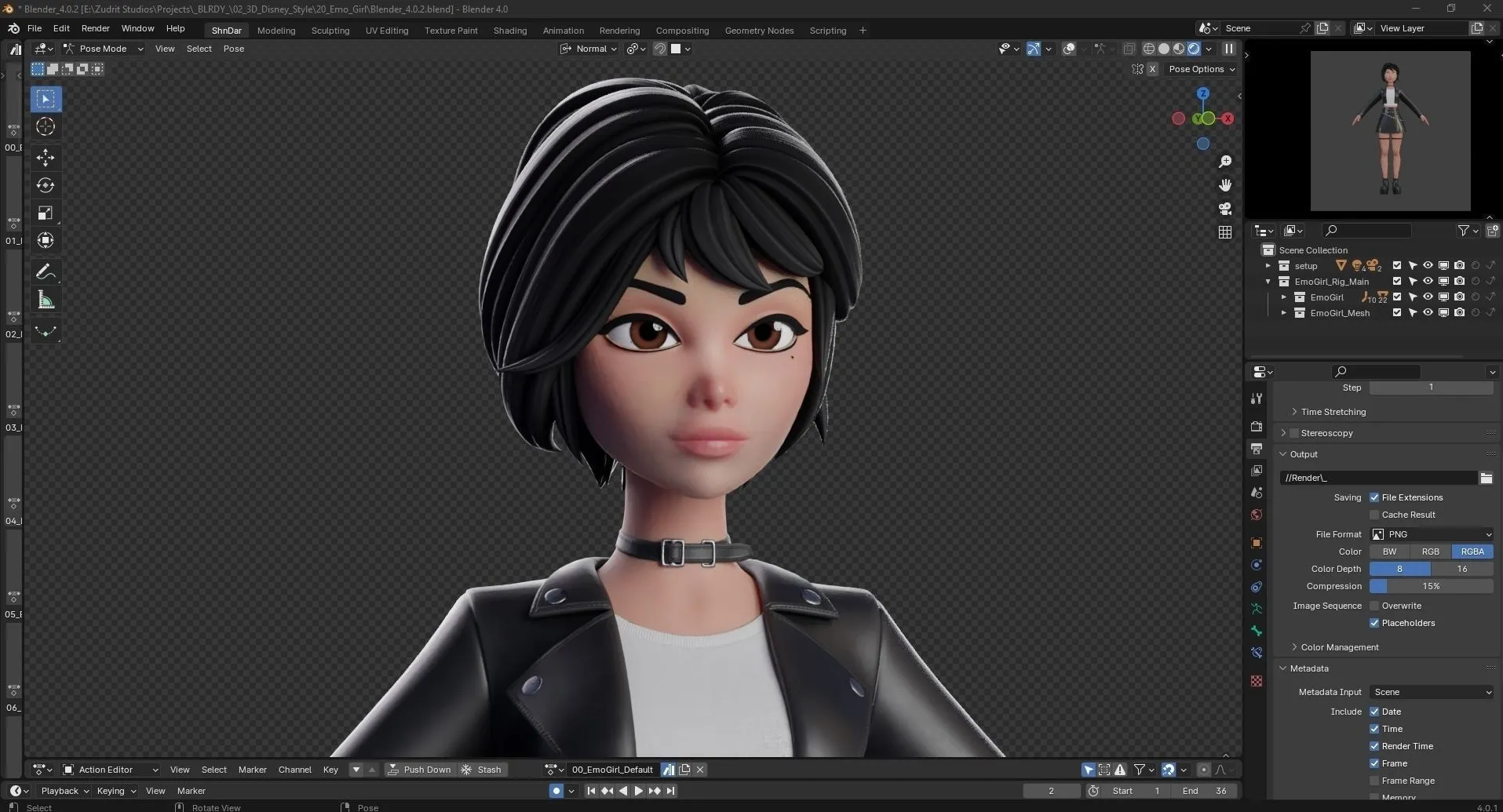 Cartoon Emo Goth K-pop Girl Woman – 3D Character Model | ThreeDee