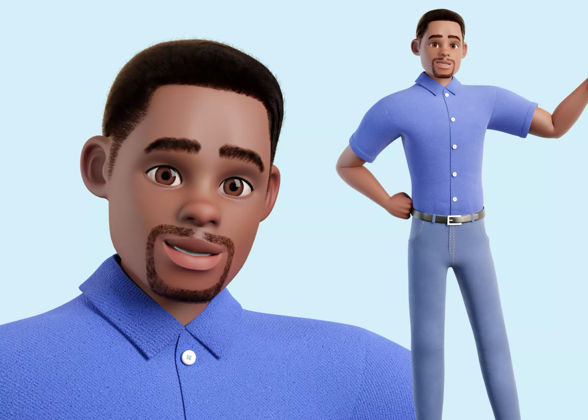 Cartoon Man Black Rigged and Posed – 3D Character Model | ThreeDee