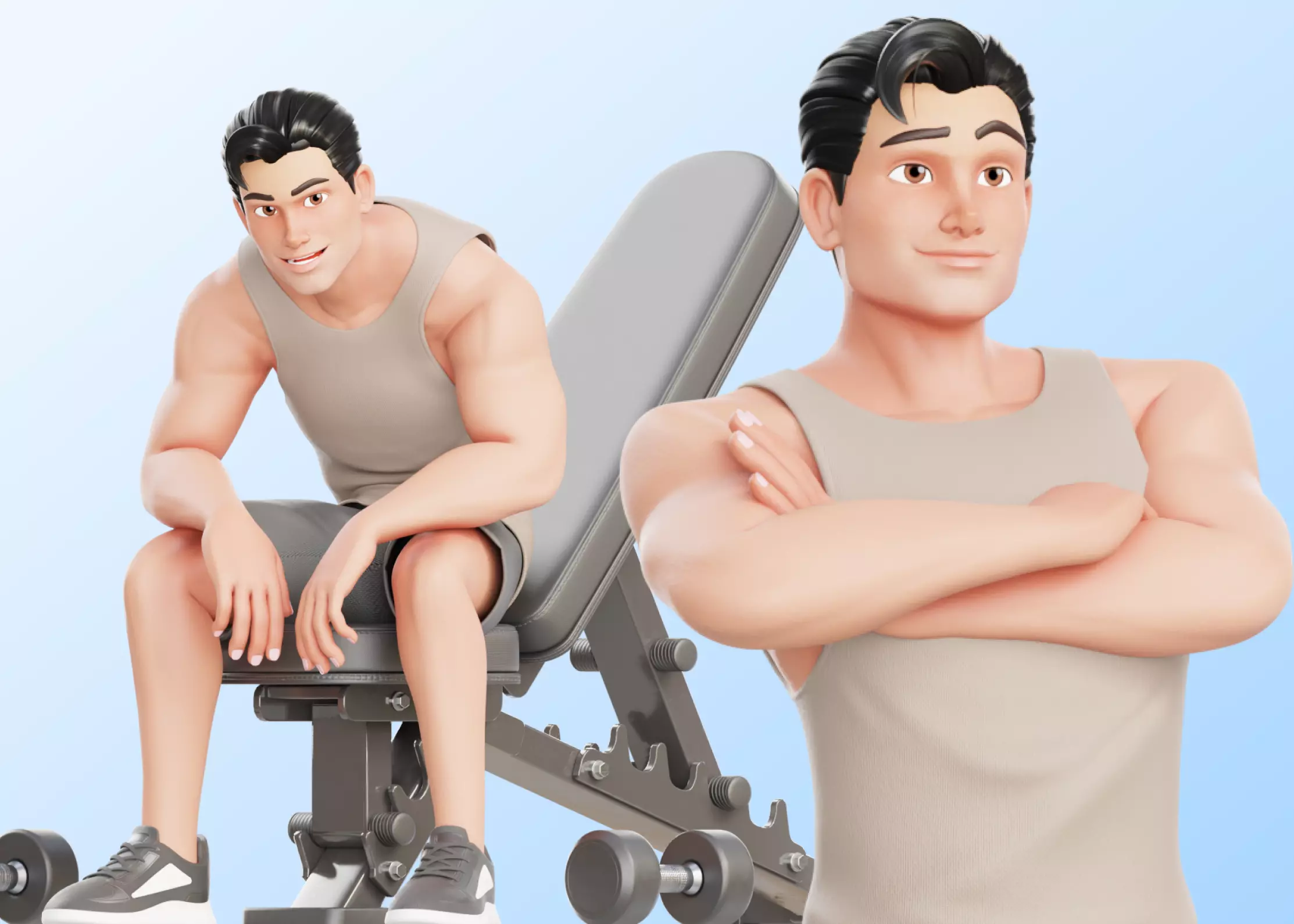 Cartoon Sports Gym Fitness Man – 3D Character Model | ThreeDee