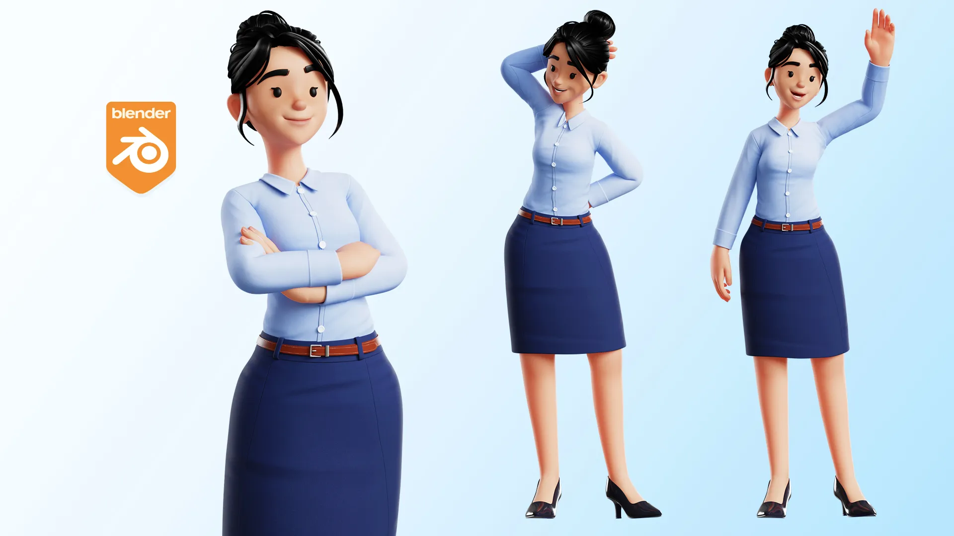 Business Office Cartoon Woman - Rigged 3D Character for Blender | ThreeDee